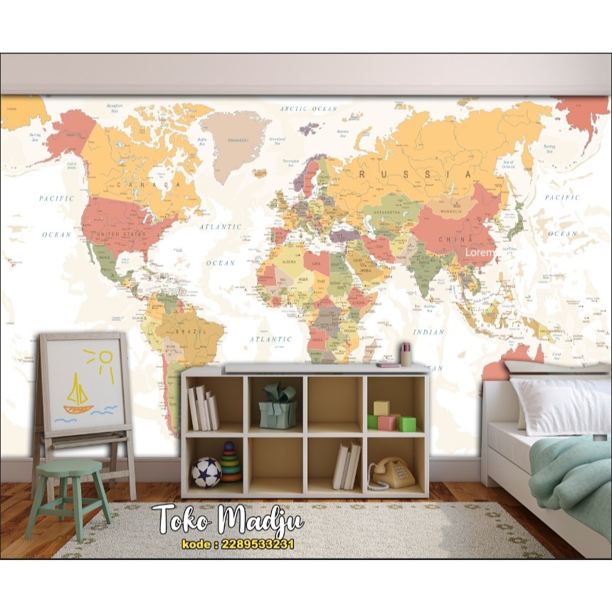 Custom 3D WORLD MAP Wallpaper for Study Room / Children's Library ...
