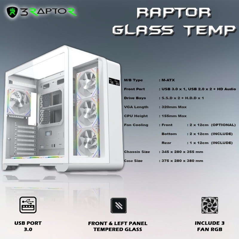 Raptor Glass Temp M-ATX Gaming Computer Case | Shopee Malaysia