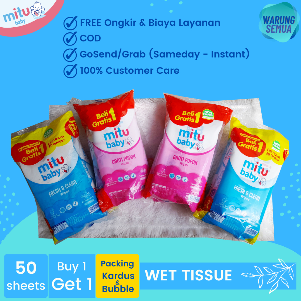 Mitu Baby Wipes Wet Wipes 50 Sheets Buy 1 Get 1 + FREE Packing ...