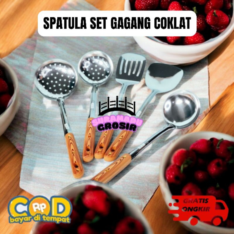 [SG] Stainless steel Spatula set with brown handle SP-2/IR-2/ SL-2/SK-3 ...