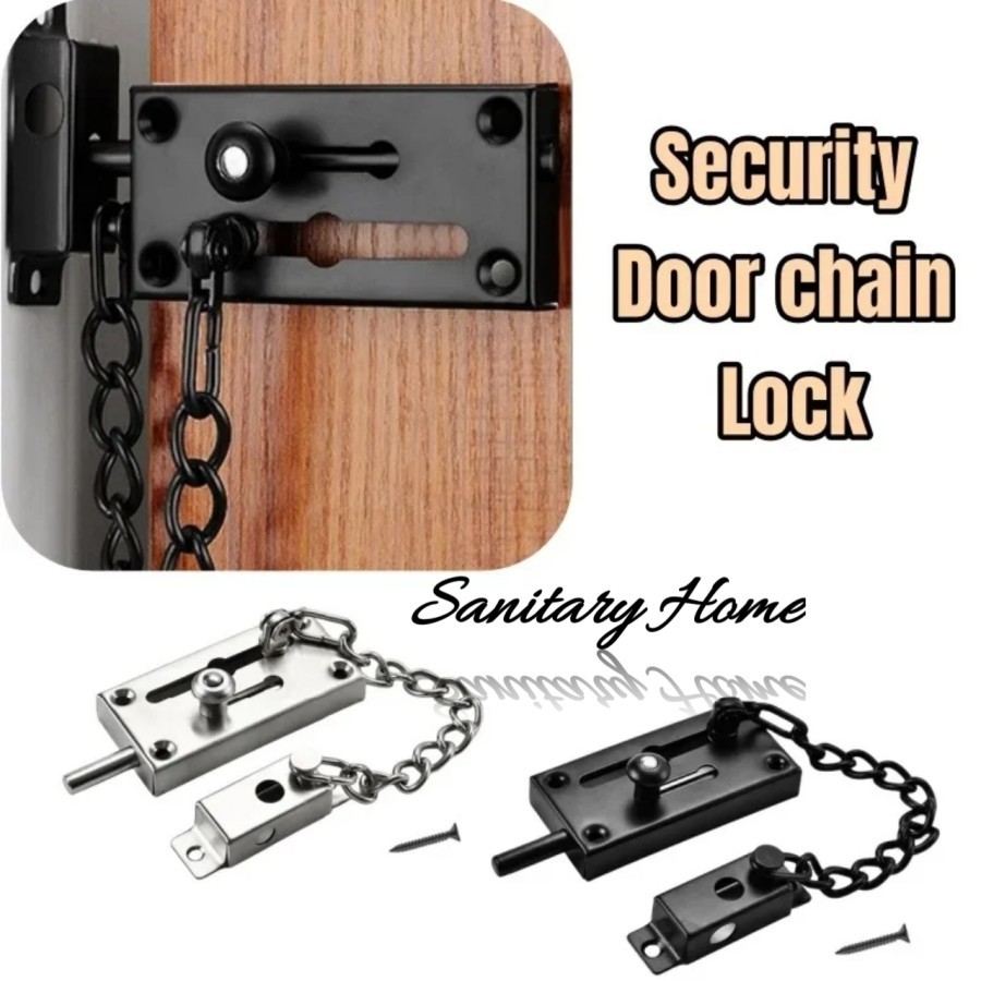 HITAM Black silver chrome stainless steel chain latch / Security door ...