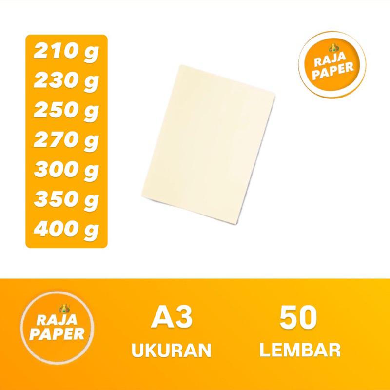 A3 Size Ivory Paper 50 Sheets 210 230 250 270 300 350 400 Gsm Gr Gram (297 Mm x 420 Mm) / ( 29.7 ...