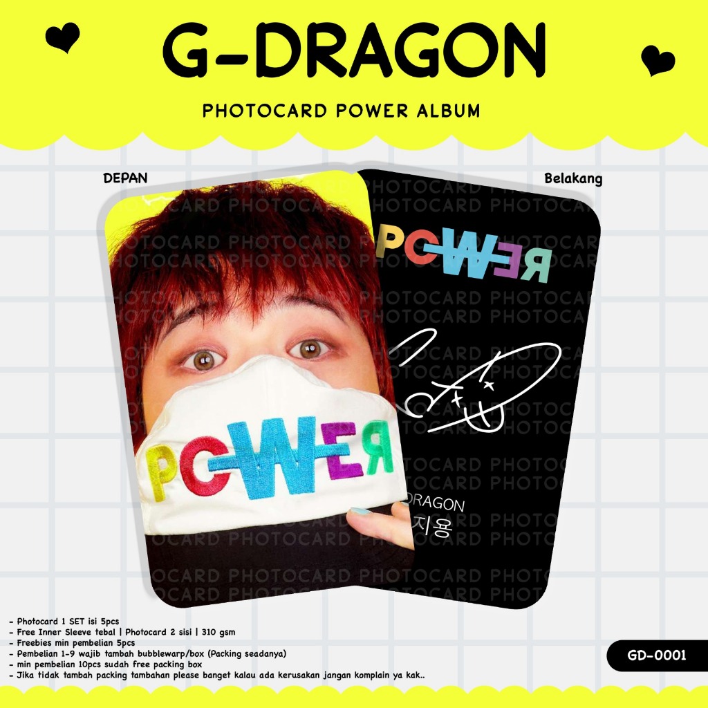 Photocard G-DRAGON POWER ALBUM VOL.1 GLOSSY FRONT BACK NEWEST ...