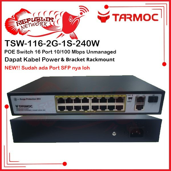 Tarmoc Switch POE HUB CCTV IPCAMERA 16 Port 10/100 + 2 Gigabit Uplink ...