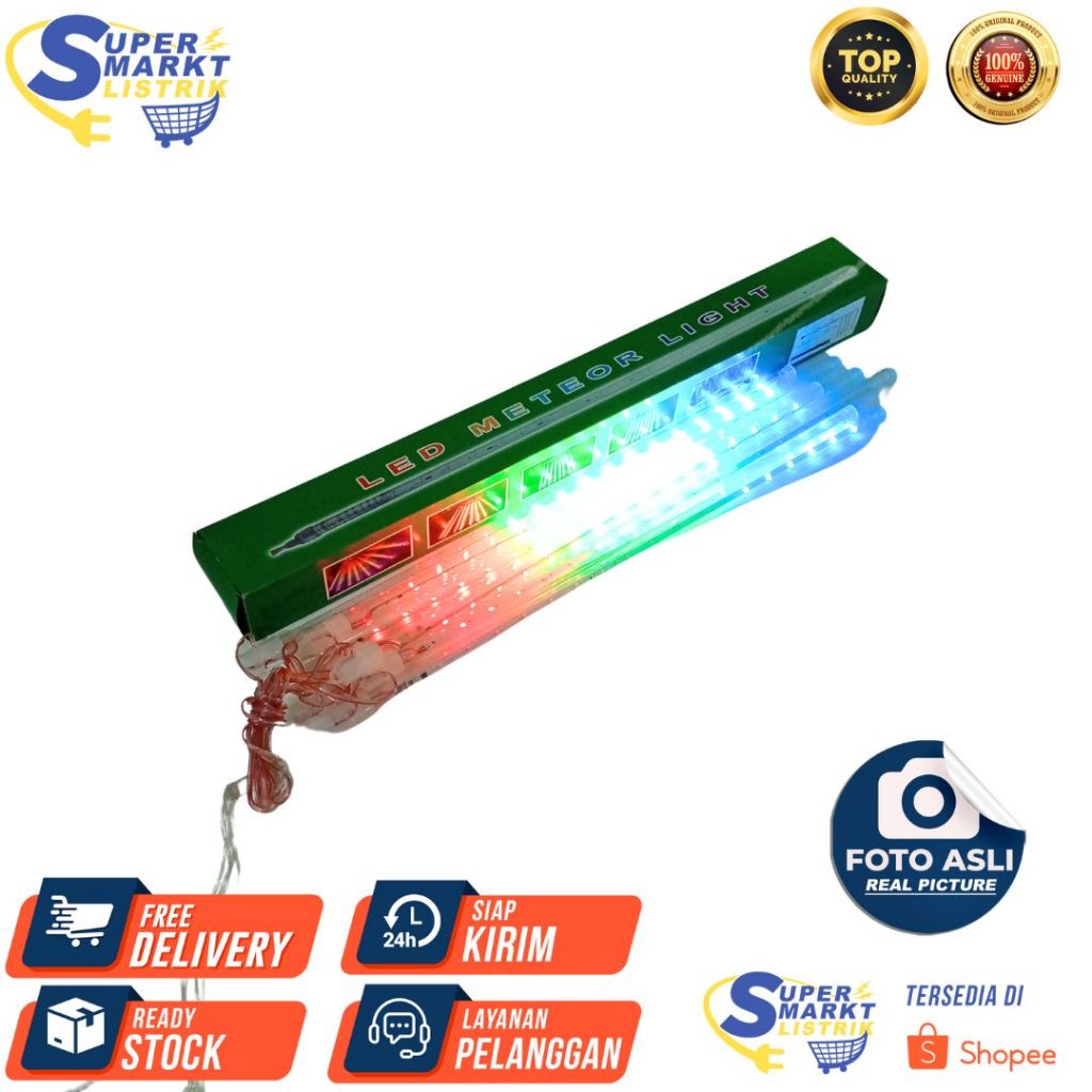 MERAH Red White & RGB LED Meteor Lights 50CM 8 Rods Garden Lights Rain ...
