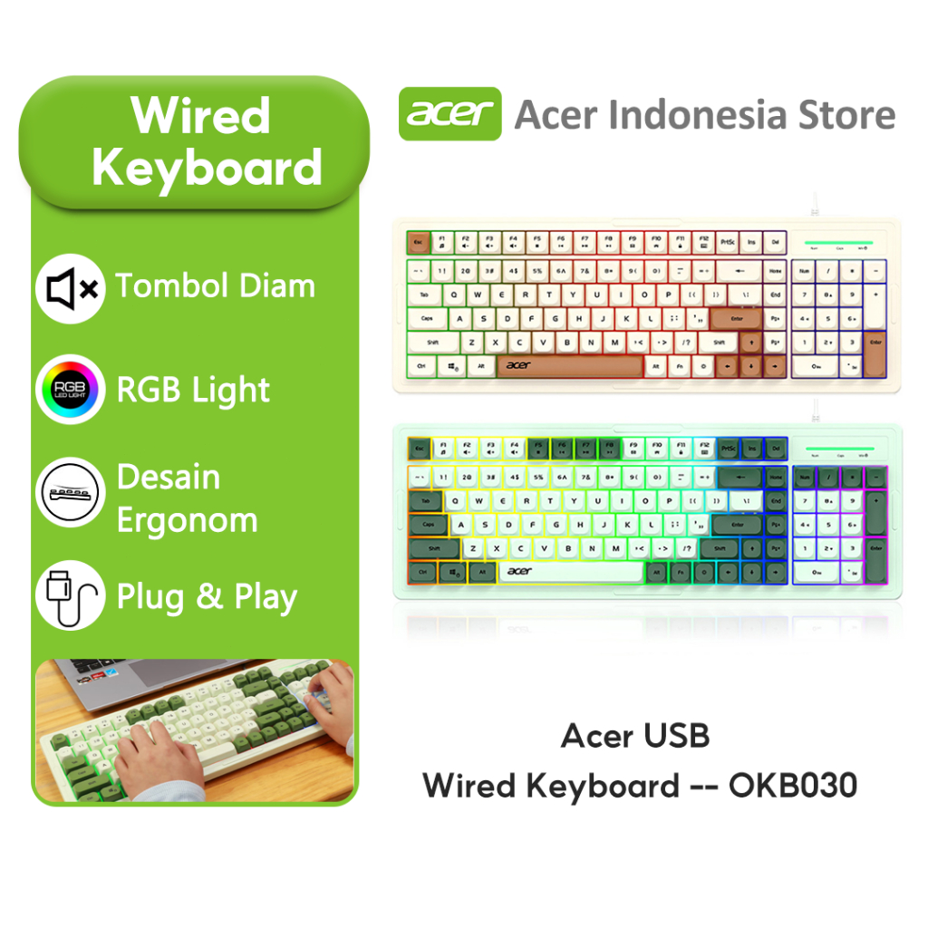 CAHAYA Acer OKB030 USB Wired Keyboard With RGB Light Effects Office ...