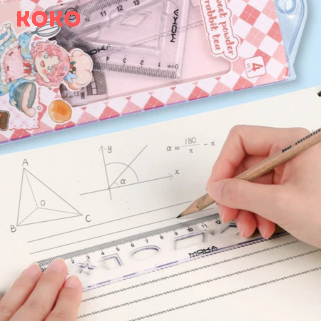 4in1 Koko RS-01 Ruler Set Clear Flexible Ruler Contains 4 Pcs ...