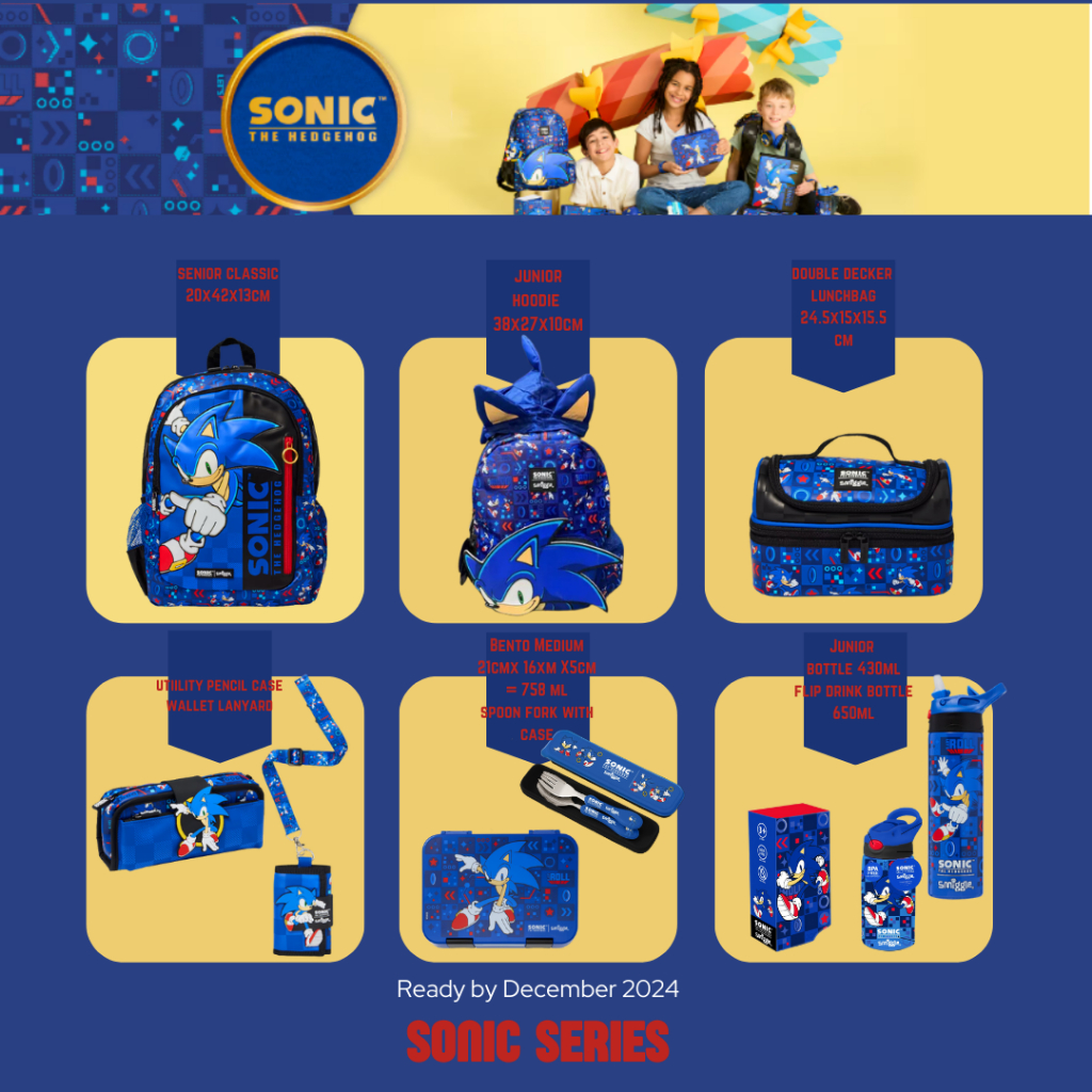 Smiggle SONIC THE HEDGEHOG SERIES backpack/lunch bag/wallet/water ...