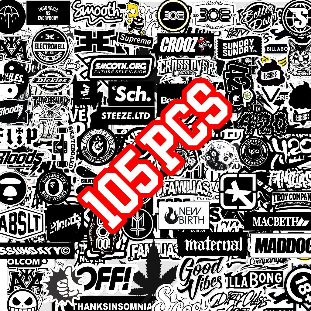 PUTIH HITAM Brand Distro 105 picis stickers are already cut, just stick ...