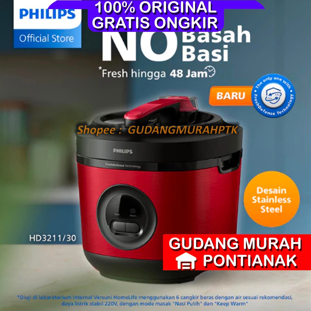 MERAH Philips PREMIUM Rice Cooker Bakuseki FRESH DEFENSE TECHNOLOGY ...