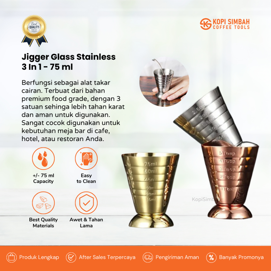 Jigger Glass Measuring Cup stainless Barista Bartender 3In1. 75ml Milk ...