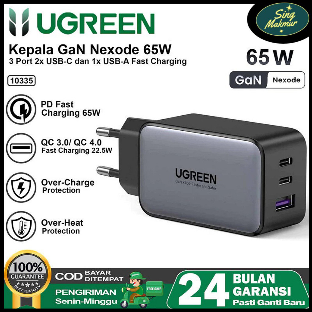 Ugreen Charger Head GAN 65w USB Type C FAST Charging Nexode | Shopee ...