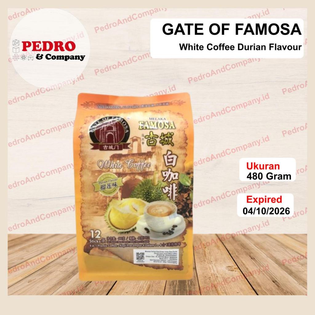 Gate of Famosa WHITE COFFEE DURIAN FLAVOR 12 sticks 480 grams 4in1 MELAKA instant COFFEE ...