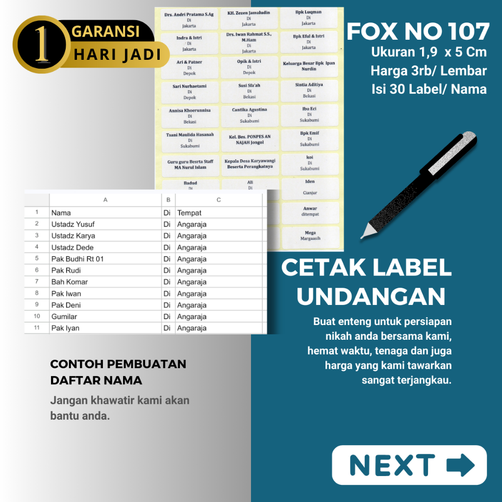 Print Invitation Name Labels NO 107 / Fast Process / Self Adhesive Labels Size 1,9 x 5 Cm ...