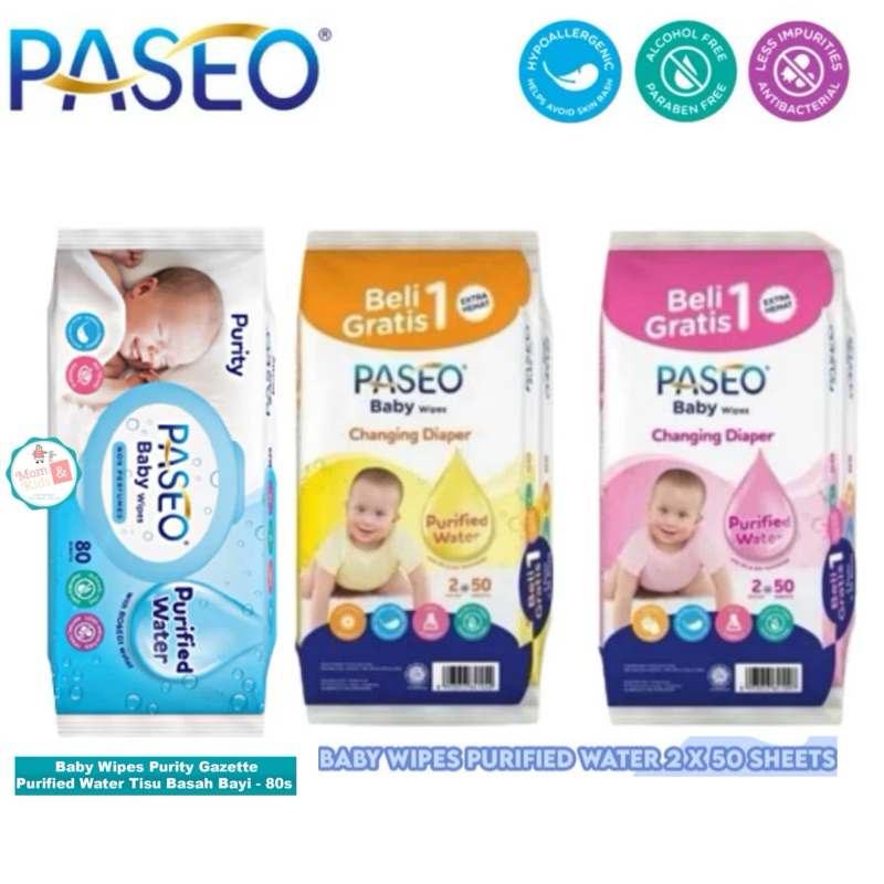Paseo Baby Wipes Purity Gazette Non Perfumed 80s | Changing Diaper Non ...
