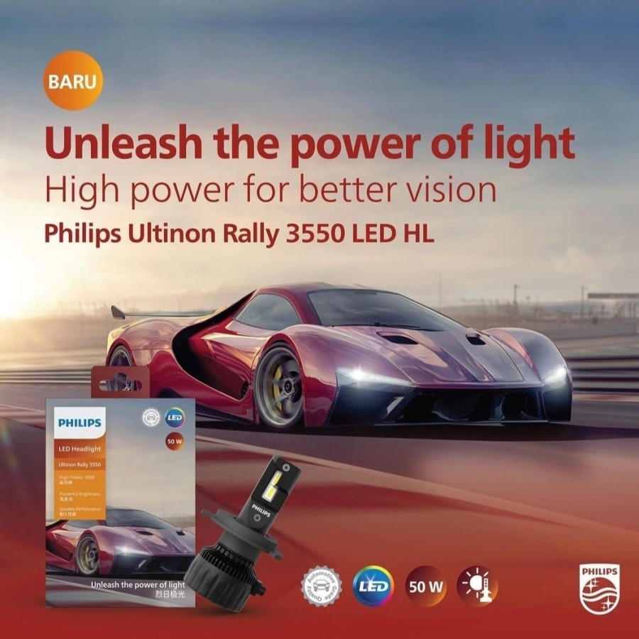 Philips Ultinon Rally 3550 H4 HIR2 H11 H7 HB3 HB4 2x50watt ORIGINAL LED ...