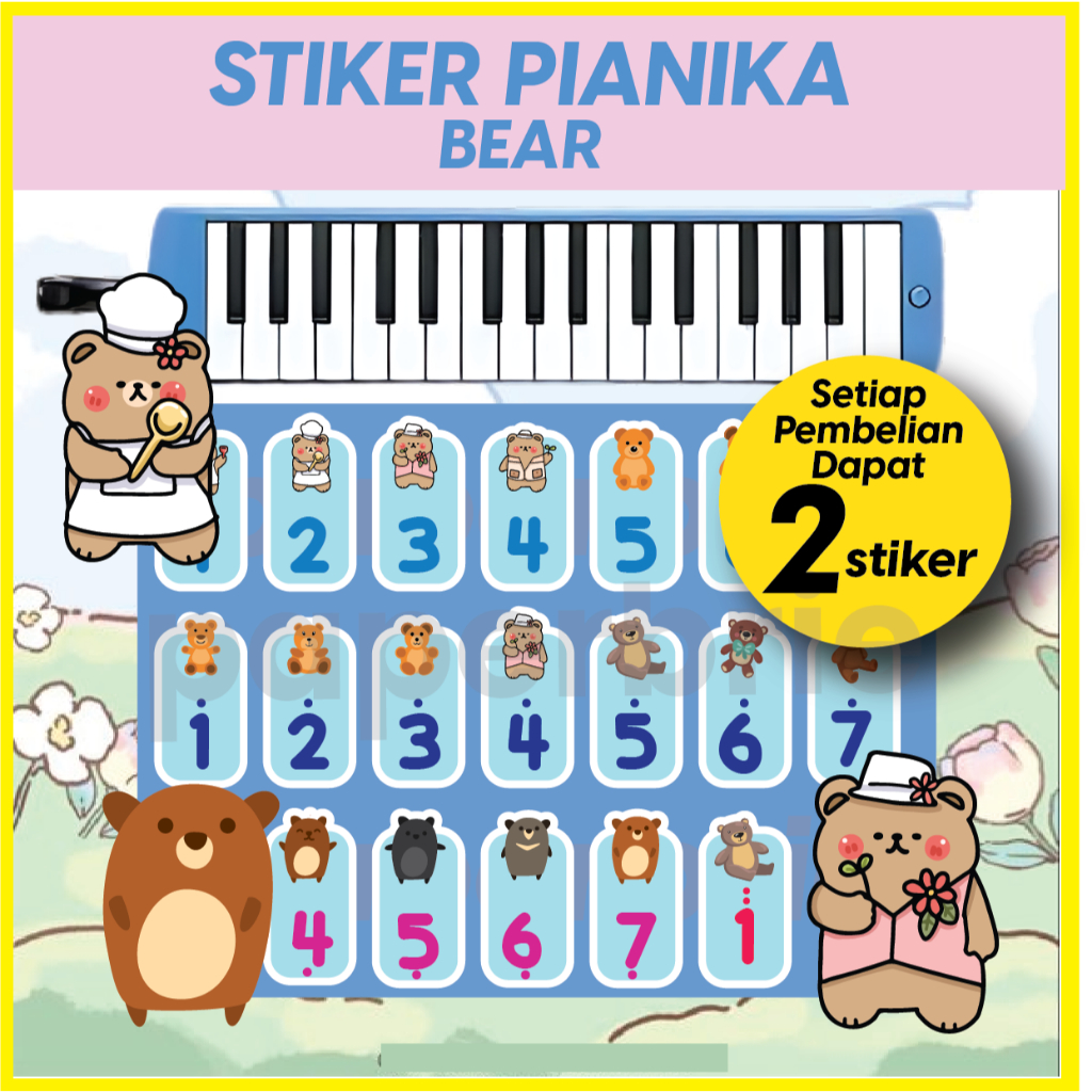 Bear Pianika Sticker - Piano Note Sticker, Pianika Key, Pianika Note ...