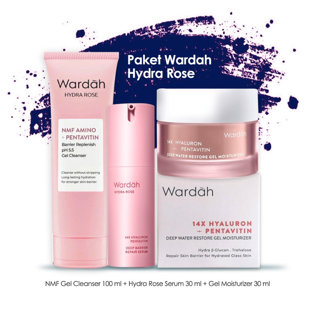 Wardah Hydra Rose Package 14x Hyaluron Pentavitin 3 pcs/ 2pcs (Gel ...