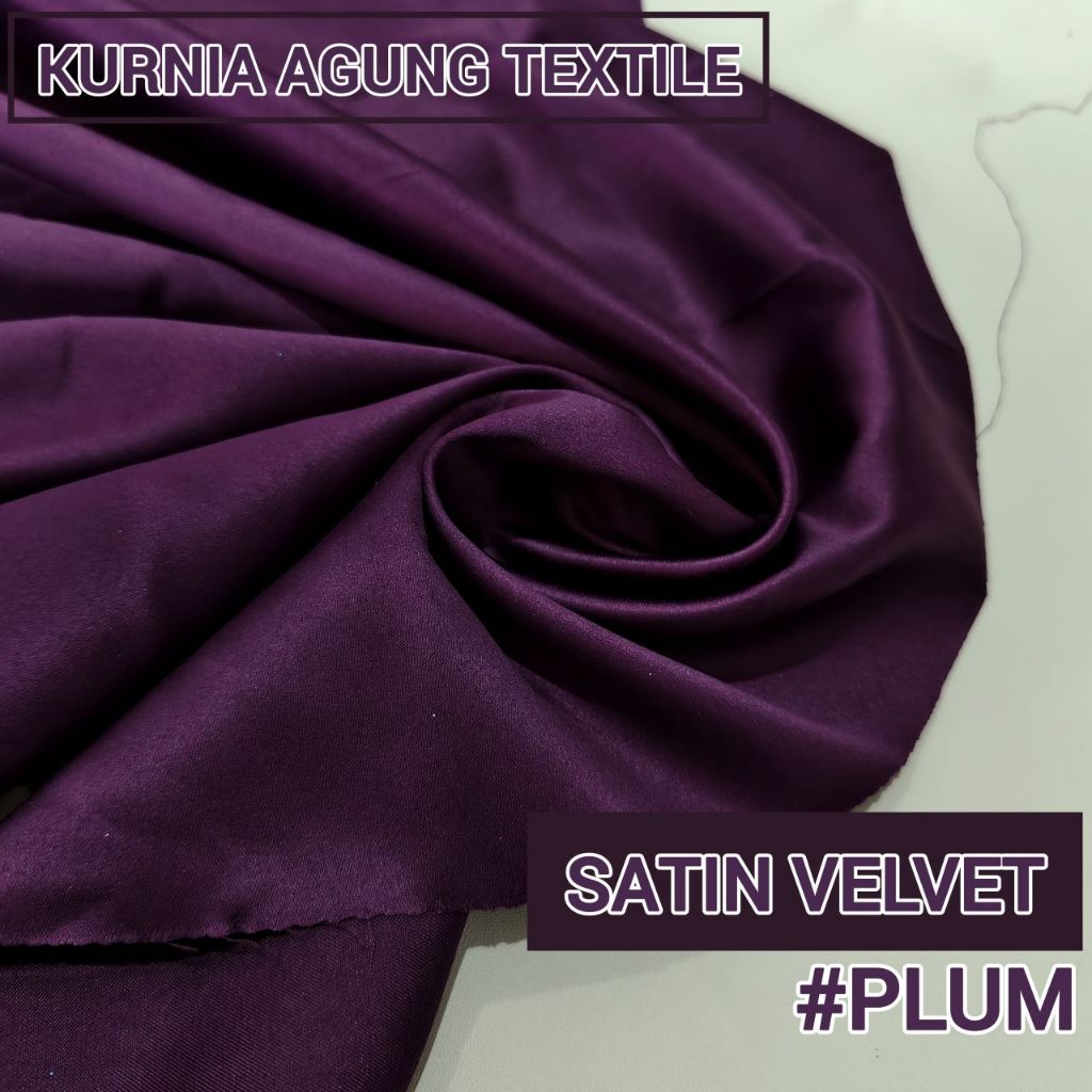 Premium Silk Velvet Satin Fabric, PLUM color, Meter Kebaya Dress Furing ...