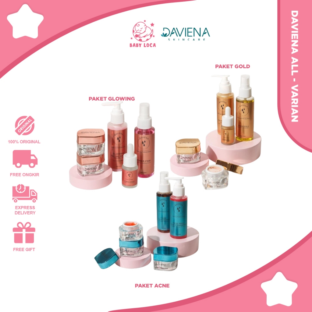 HITAM Daviena Skincare All Variants Glowing Series Acne Series Gold ...