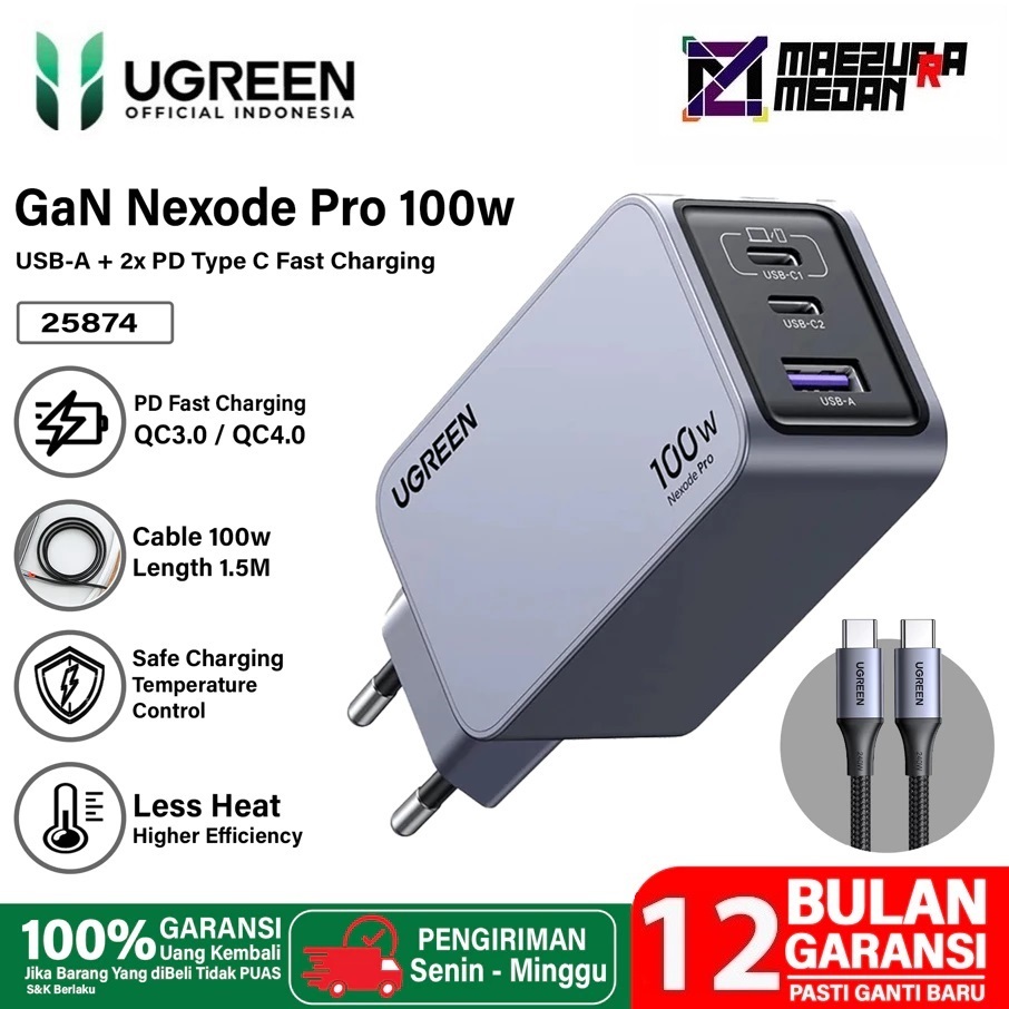 Ugreen Wall Charger 100w Nexode PRO GaN Mini 3-Port Fast Charging ...