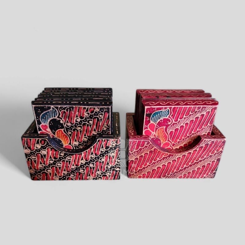 Square Coasters Wooden Batik Coasters Aesthetic coasters Coaster Set ...