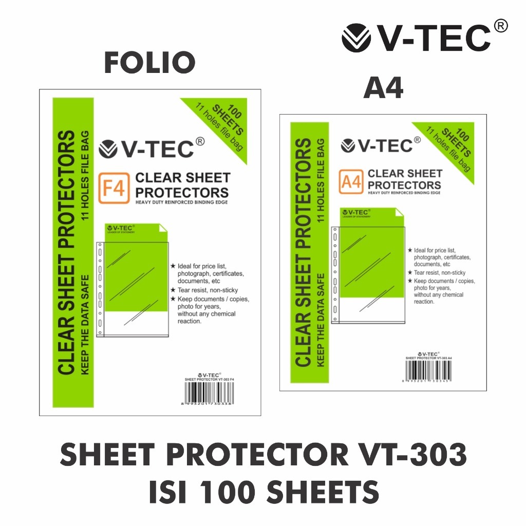 (pack) V-Tec Sheet Protector Clear VT-303 Contains 100 sheets - A4 and F4 Sizes - Stationery ...