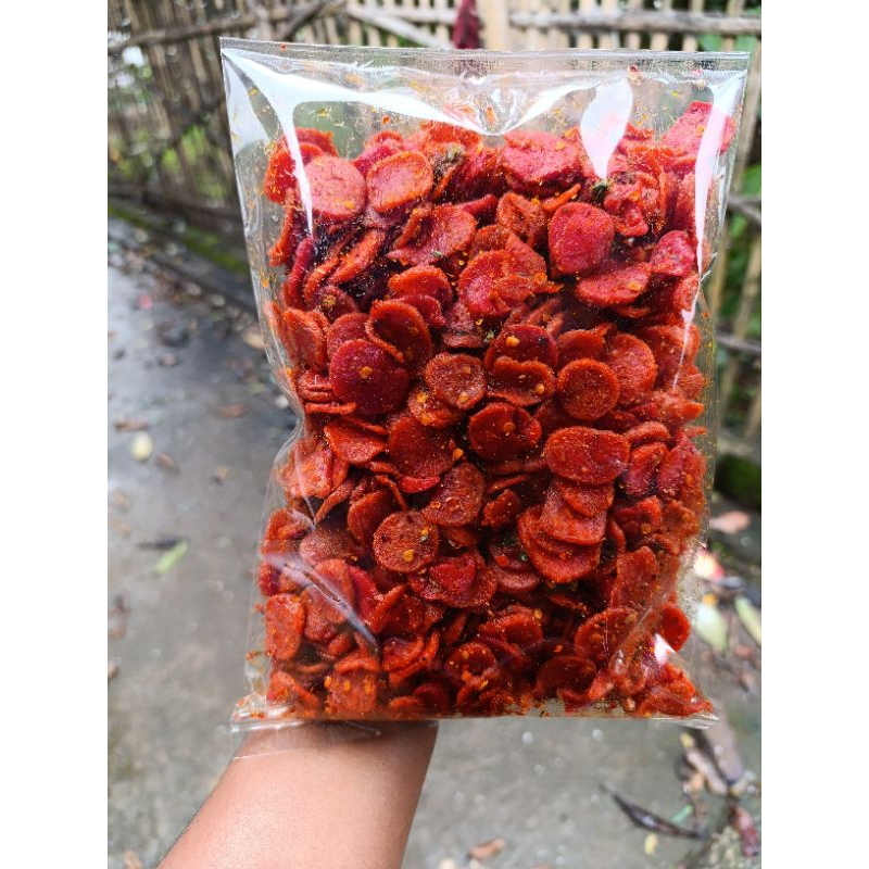 Sosreng Spicy fried sausage with orange leaves, 500g packaging Kerepek ...