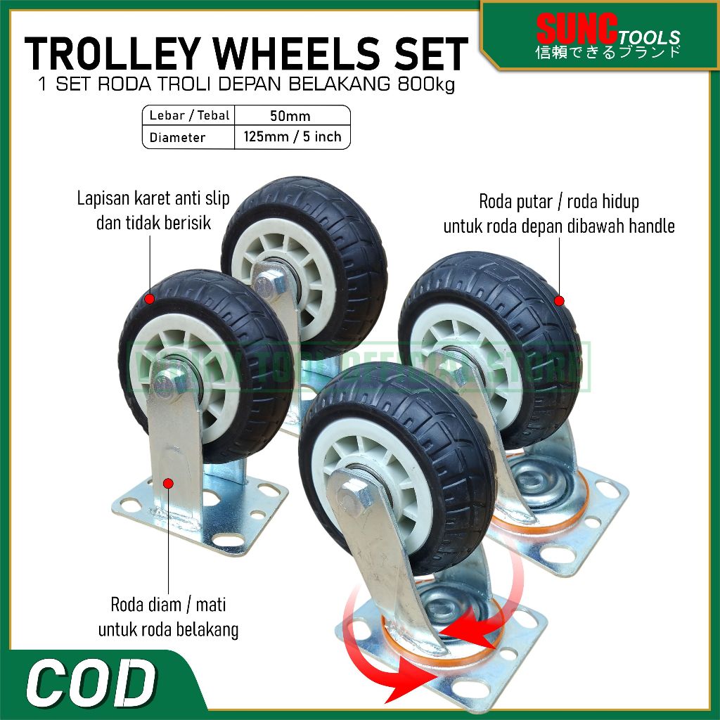 5 inch 800kg Trolley Wheels 1 Set Heavy Duty Trolley Tire Wheels 800 kg ...