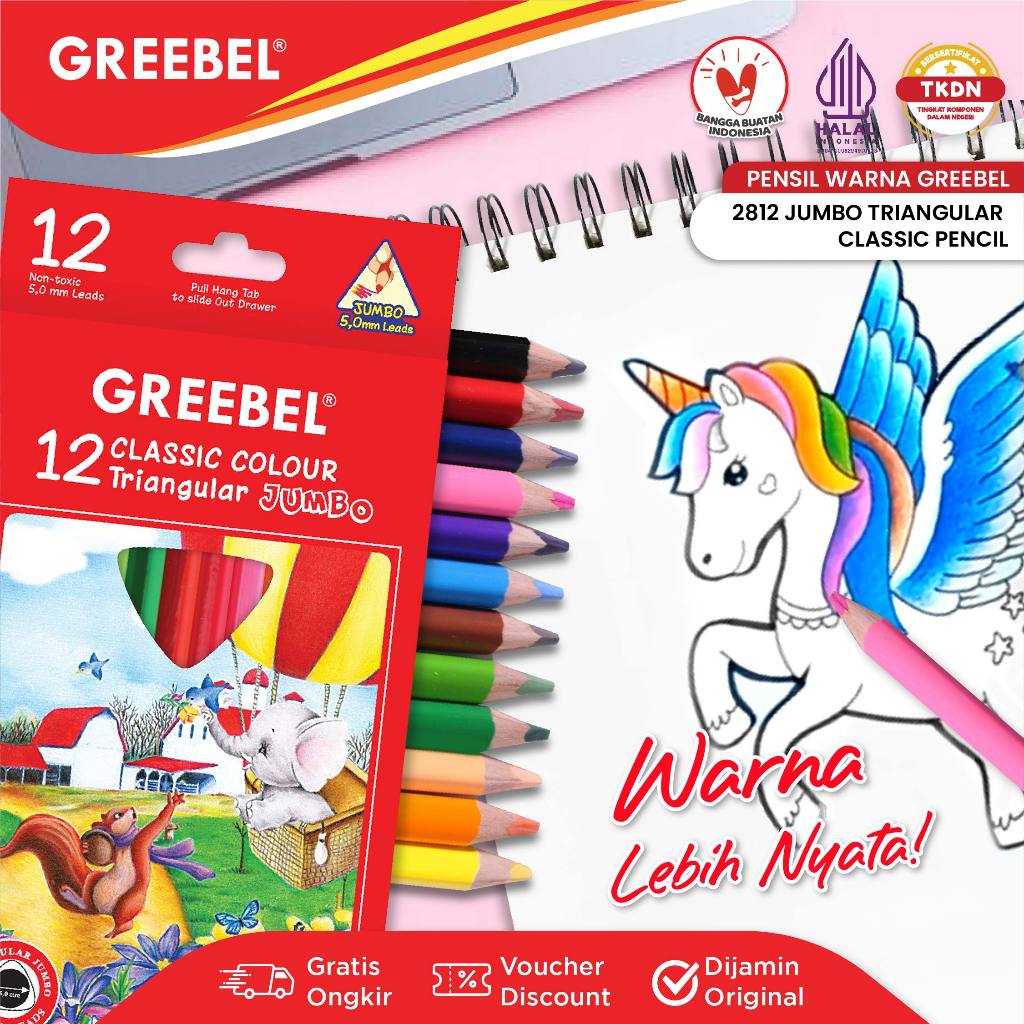 Greebel Colored Pencils 12 Colors Color Pencil / Jumbo Triangular ...