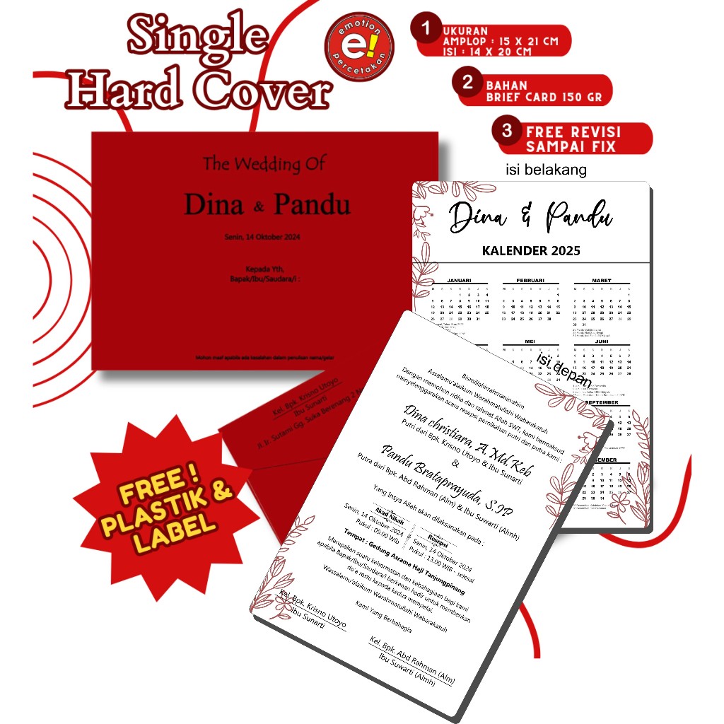MERAH Maroon Calendar Wedding Invitation, Elegant Invitation, Non ...