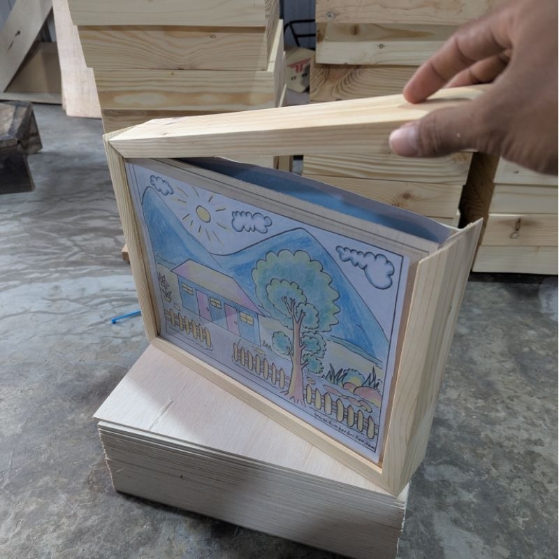 KAYU Custom 3d frame with 2 Dutch teak wood acrylic partitions | Shopee ...