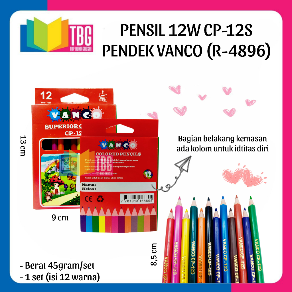 1 SET 12W CP-12S SHORT VANCO PENCIL / SHORT COLOR PENCIL / COLOR PENCIL ...