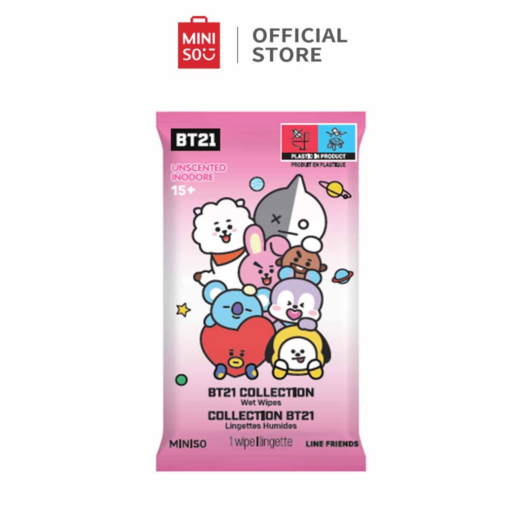 Miniso X BT21 Collection Wet Tissue Wet Tissue 10 Sheets Wet Wipes ...