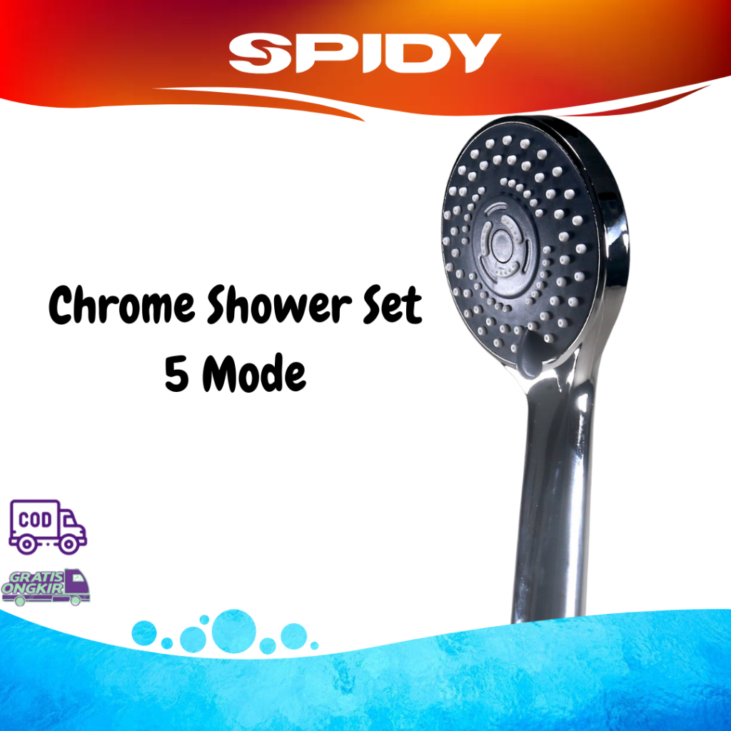 Spidy Chrome Hand Shower Set 5 High Pressure Bathroom Modes Including Flexible Hose And Handle ...