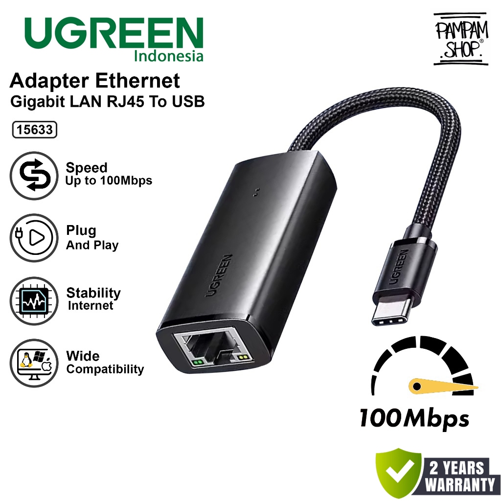 Ugreen 15633 Ethernet Adapter Type C to RJ45 LAN Gigabit up to 100mbps ...