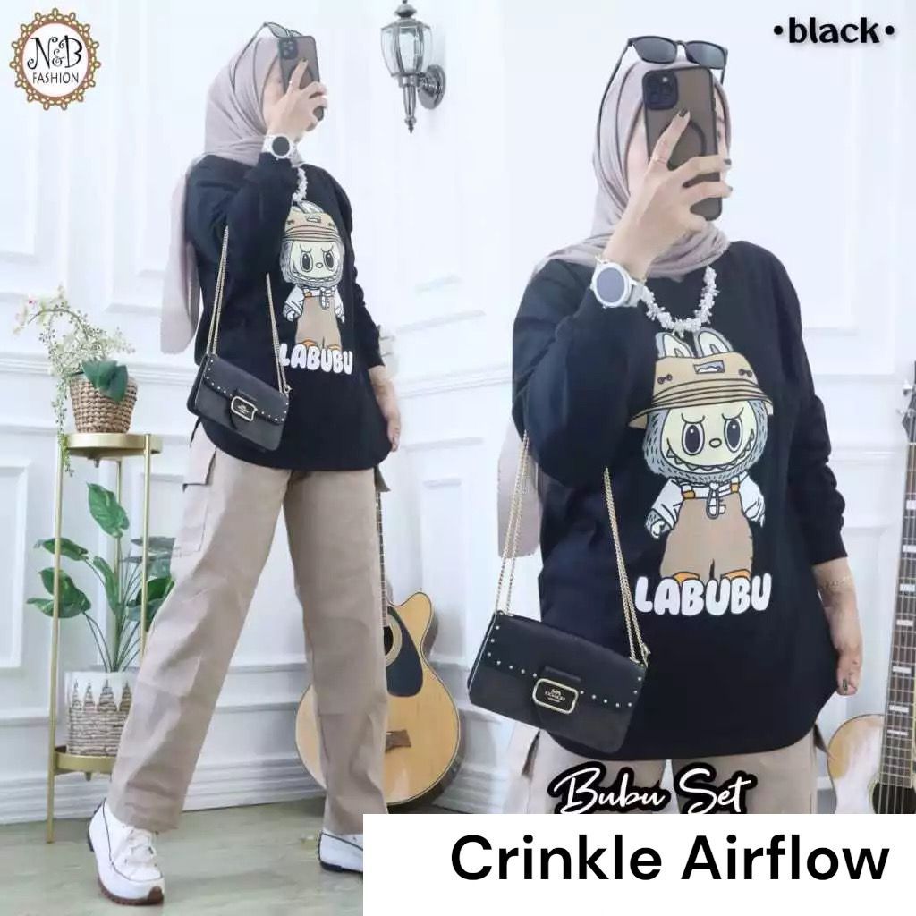 Bubu SET CRINKLE AIRFLOW CRINKLE AIRFLOW CARGO Pants/LABUBU Women's ...