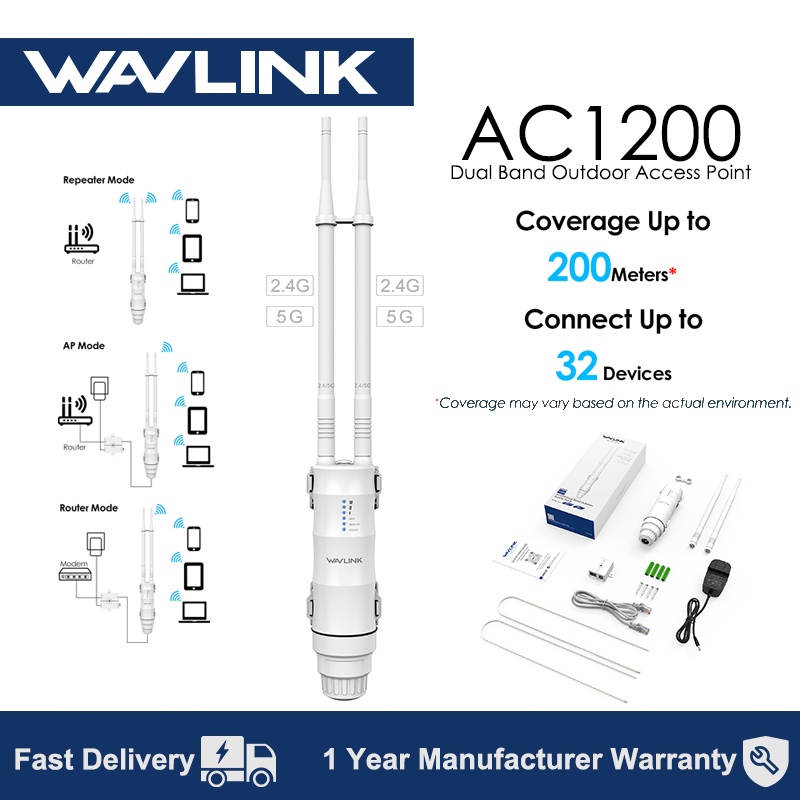 Wavlink AC1200 Outdoor Access Point Dual Band 2.4G+5G WiFi Long Range ...