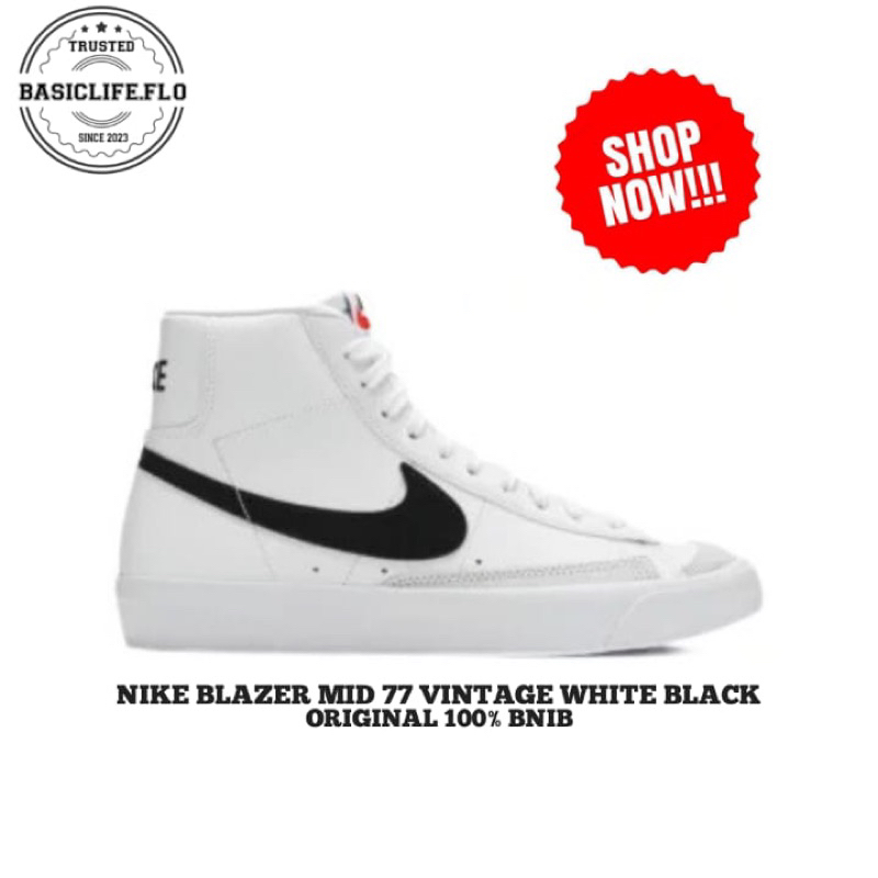 (BSL) Nike Blazer Mid 77 Vintage White Black 100% Original | Shopee ...