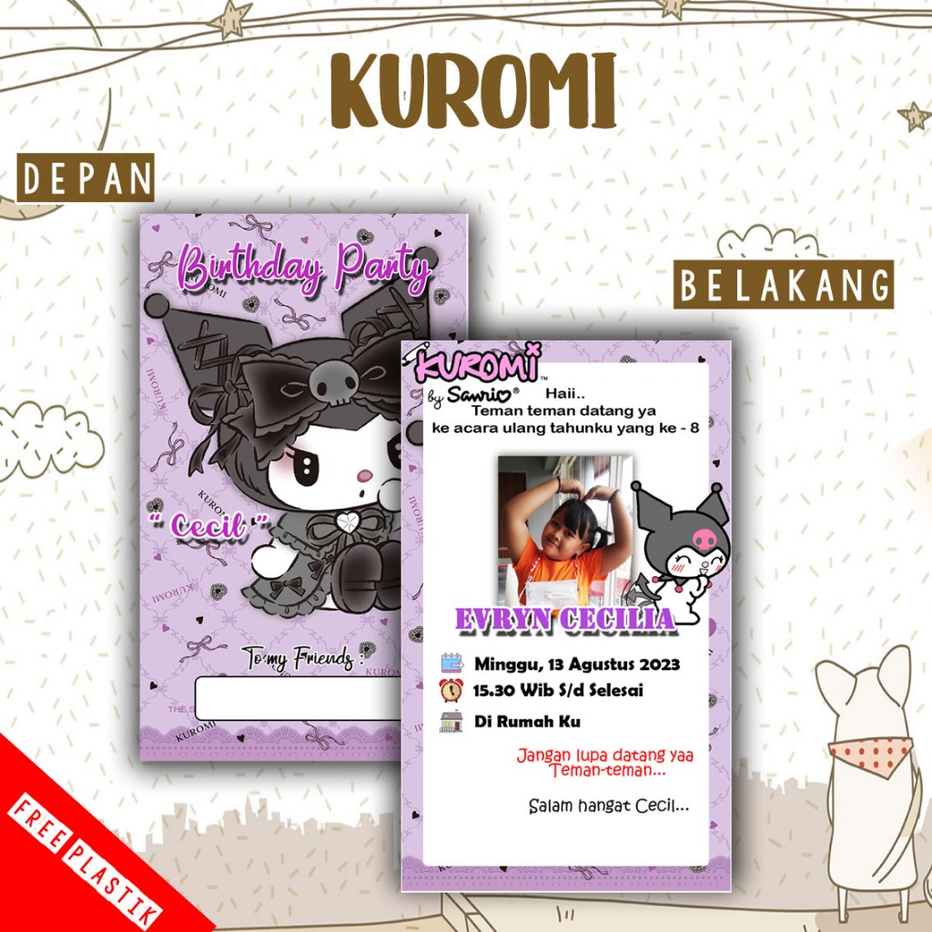 Kuromi Custom name Birthday invitations (30, 50 and 100 Pcs) Birthday ...
