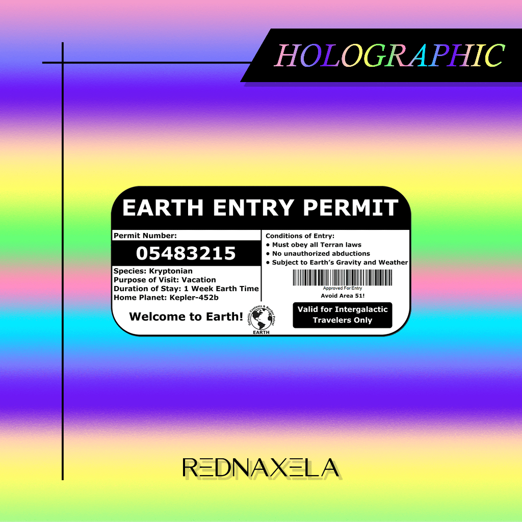 Vinyl Hologram Earth Entry Permit Holographic Decorative Travel ...