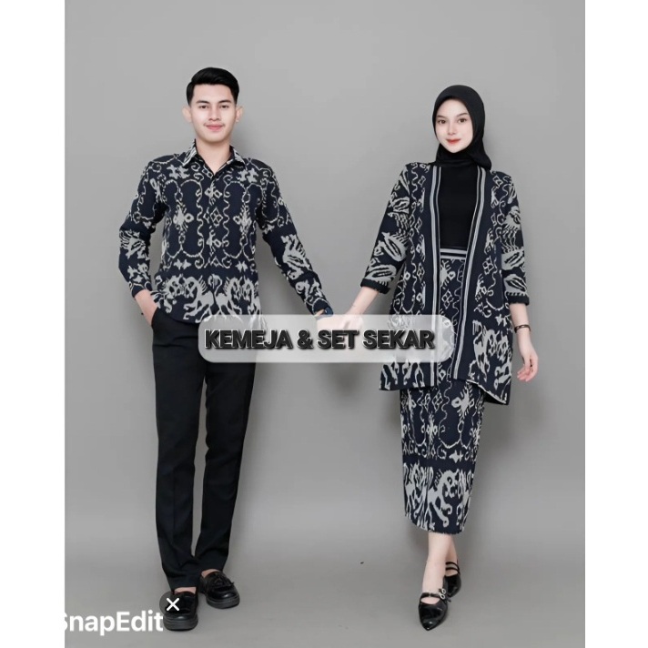 KEMEJA Black Sekar Couple set Wedding Couple Shirt Men's full woven ...