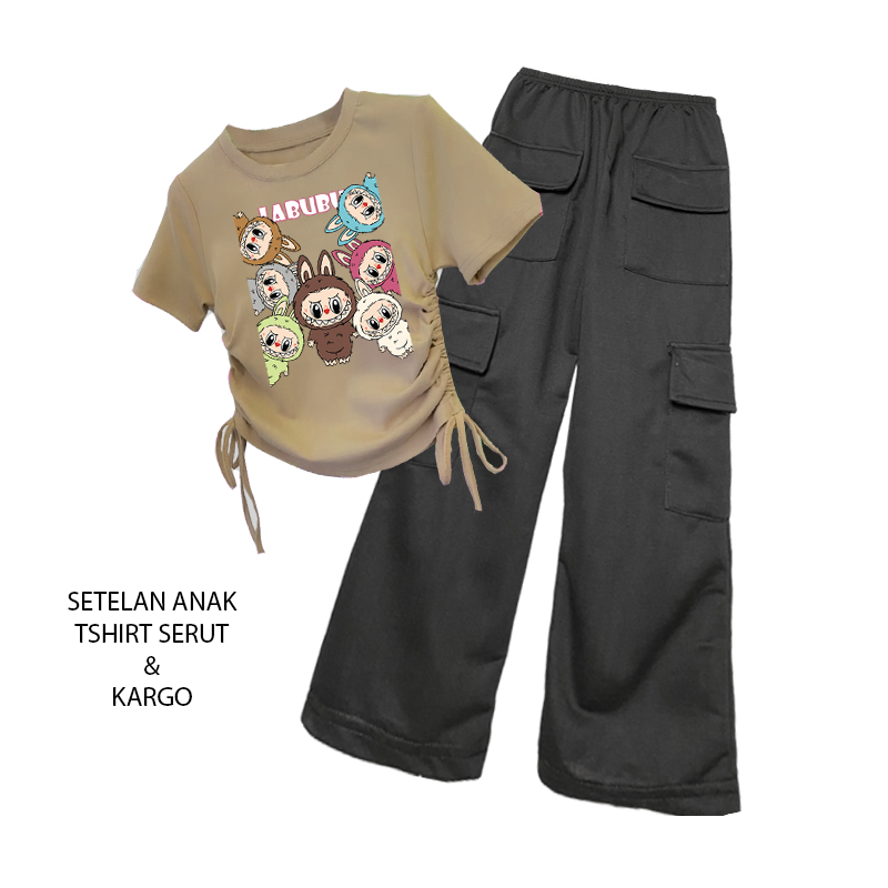 Contemporary Labubu Girls' Crop Top Drawstring T-shirt and Cargo Pants ...