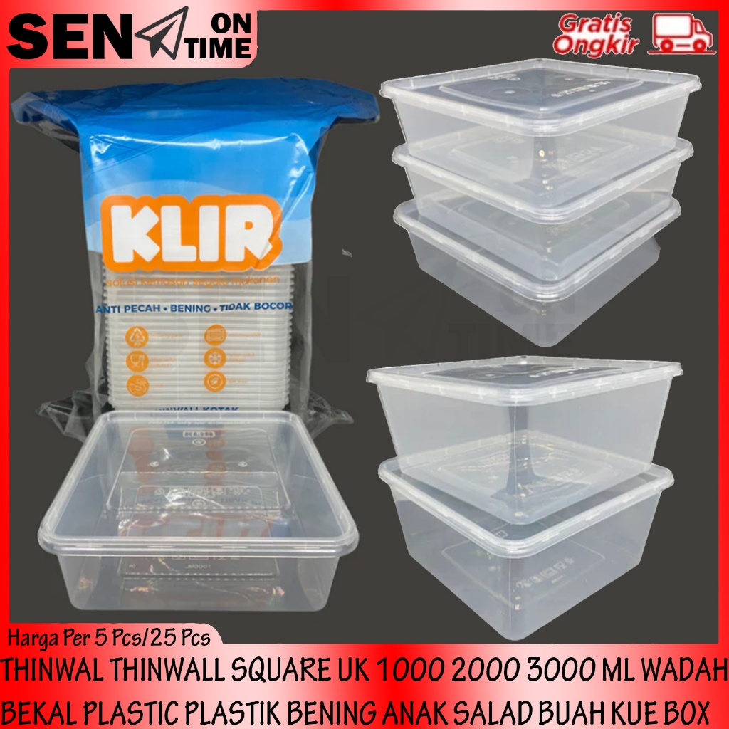 THINWALL SQUARE UK 1000 2000 3000 ML THINWAL KLIR CLEAR PLASTIC LUNCH ...