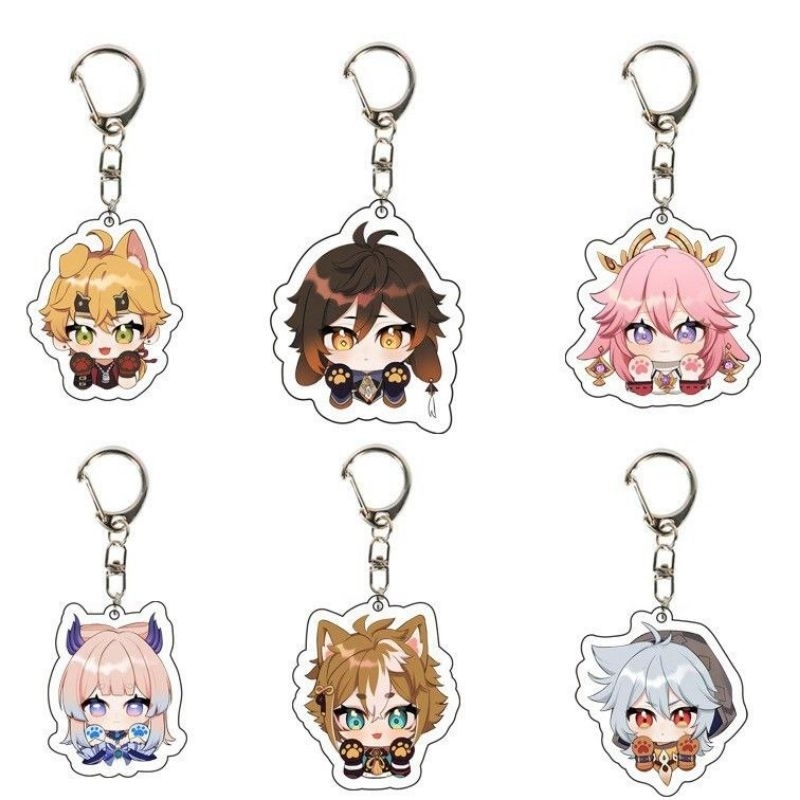 GANTUNGAN Genshin Impact Keychain Transparent Clear Acrylic Paint ...