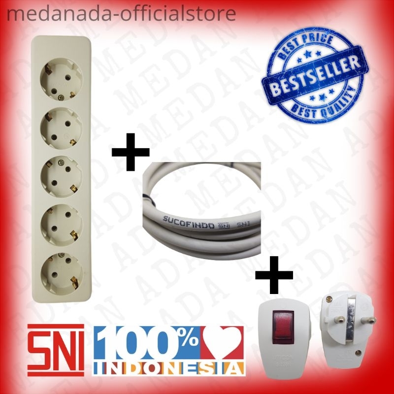 5 Hole Assembled Socket With On Off Switch Plug Cable Connection ...