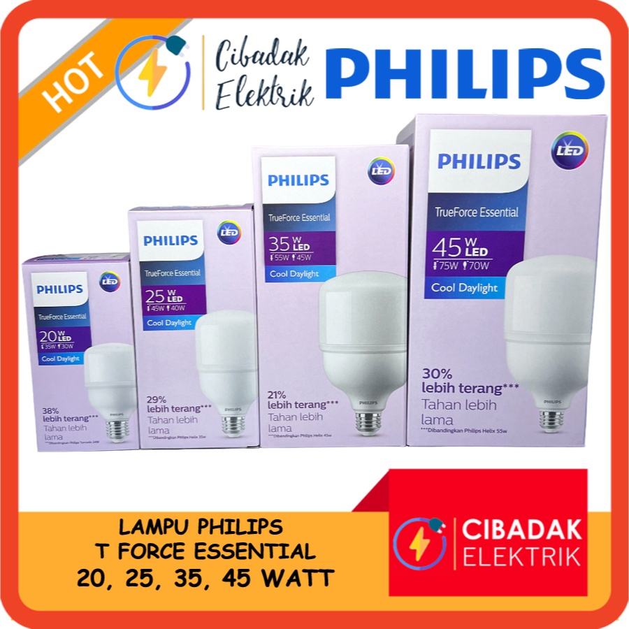 Philips ESSENTIAL TrueForce 2 25 35 45 WATT LED Light JUMBO 1 Year ...