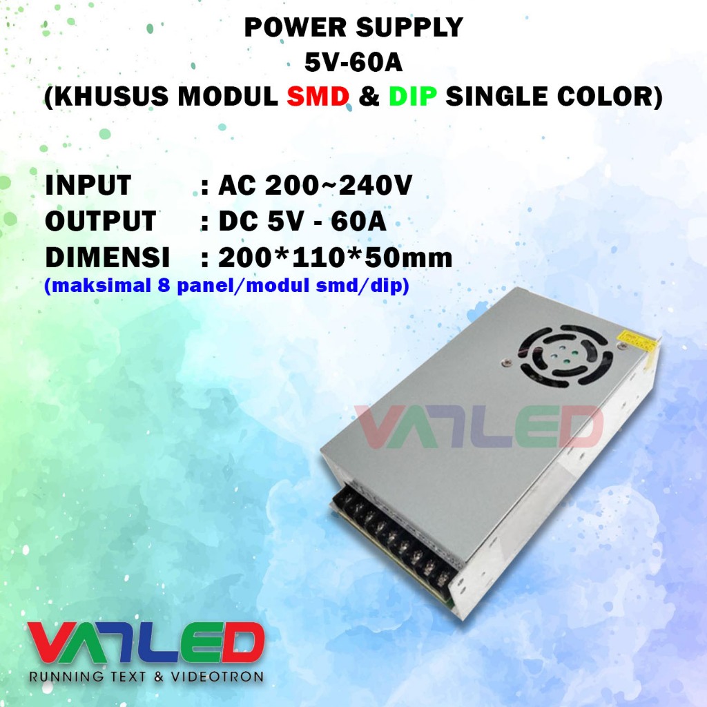 Power SUPPLY RUNNING TEXT SINGLE COLOR 5 VOLT 60 AMPER THICK | Shopee ...