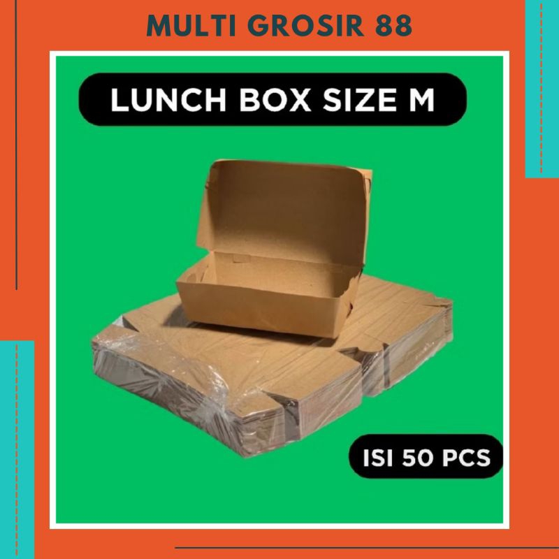 Mg88 50 Pcs Paper Lunch Box Thick 350 Gsm Kraft M Food Packaging Fried Chicken Geprek Noodles ...