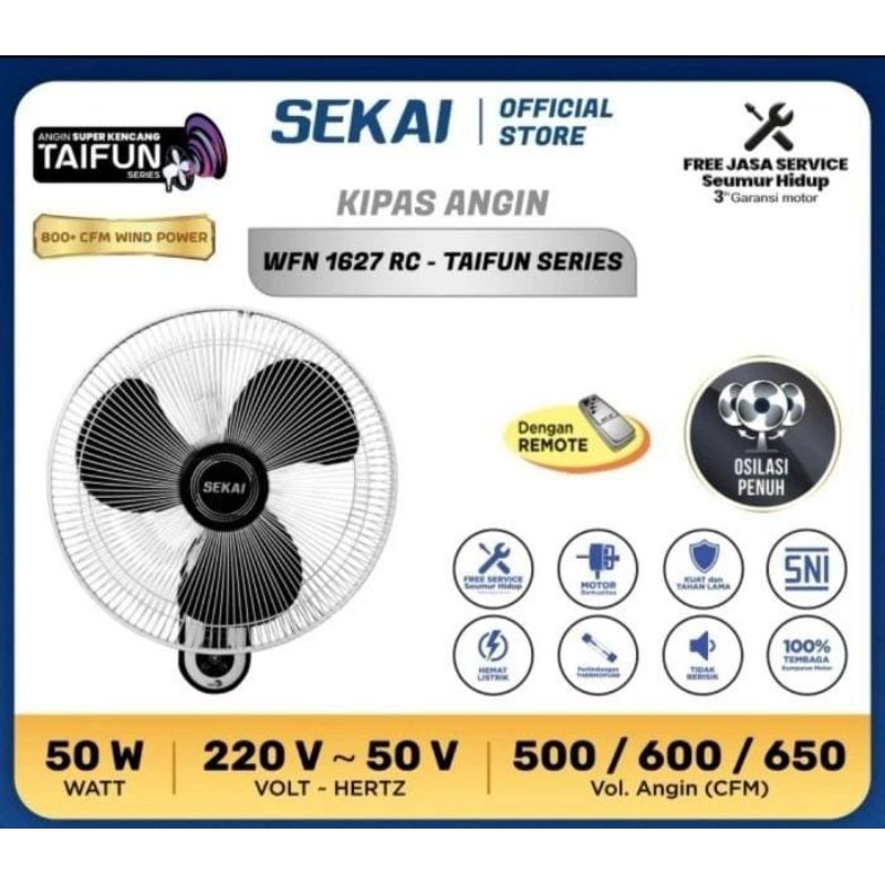 Sekai Wall Fan 16 Inch Taifun Series WFN-1627 RC Wall Fan Official ...